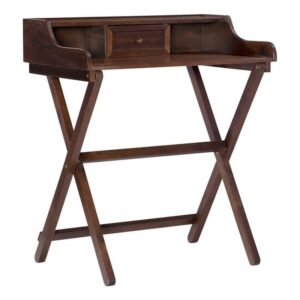 linon cade wood folding desk in antique walnut brown