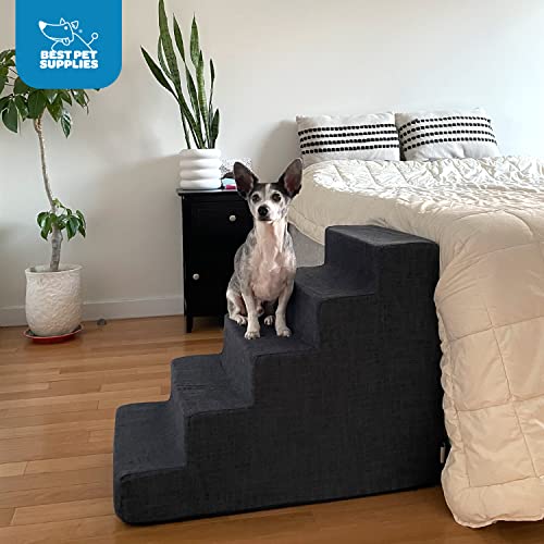 Best Pet Supplies Foam Pet Steps for Small Dogs and Cats, Portable Ramp Stairs for Couch, Sofa, and High Bed Climbing, Non-Slip Balanced Indoor Step Support, Paw Safe - Brown Linen, 5-Step (H: 22.5")