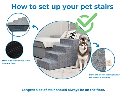 Best Pet Supplies Foam Pet Steps for Small Dogs and Cats, Portable Ramp Stairs for Couch, Sofa, and High Bed Climbing, Non-Slip Balanced Indoor Step Support, Paw Safe - Brown Linen, 5-Step (H: 22.5")