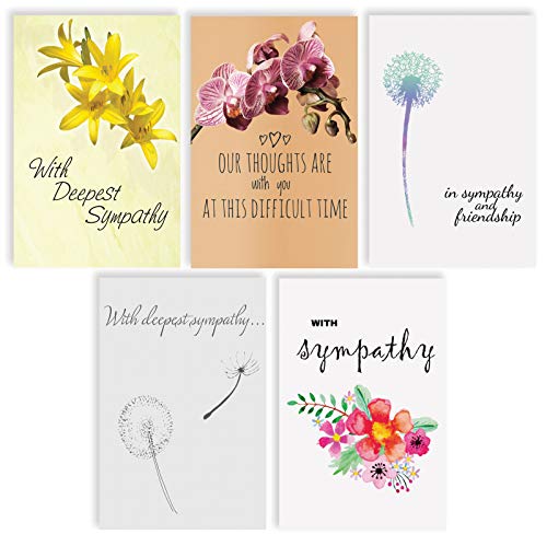 Assorted Sympathy Cards, 100-Pack, 4 x 6 inch, 5 Cover Designs, Blank Inside, by Better Office Products, with Envelopes, 100 Pack