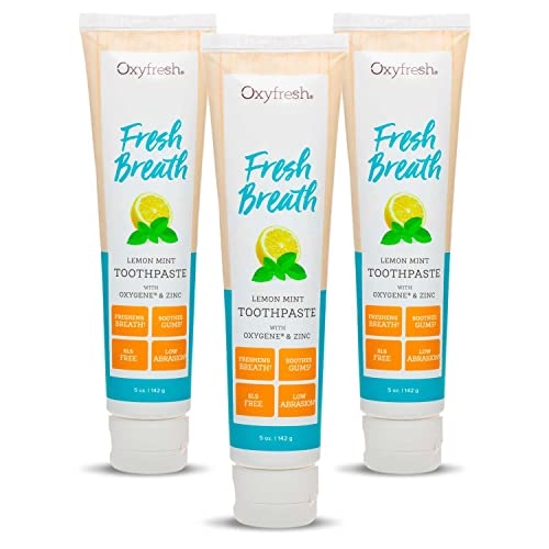 Premium Oxyfresh Maximum Fresh Breath Lemon Mint Toothpaste - Clean Teeth & Fresh Breath - Natural Essential Oils & Natural Xylitol to Help Fight Tartar - SLS & Fluoride Free, 3-5oz