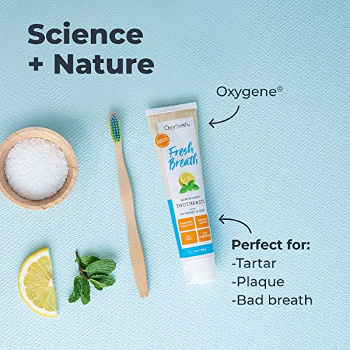 Premium Oxyfresh Maximum Fresh Breath Lemon Mint Toothpaste - Clean Teeth & Fresh Breath - Natural Essential Oils & Natural Xylitol to Help Fight Tartar - SLS & Fluoride Free, 3-5oz