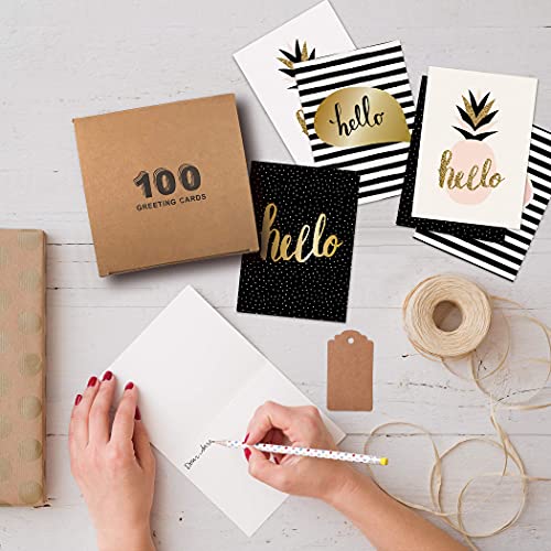 Hello Greeting Cards, All Occasion Cards, 100-Pack, 4 x 6 inch, 4 Elegant Cover Designs, Blank Inside, by Better Office Products, Thinking of You Cards, Hello Note Cards, with Envelopes, 100 Pack