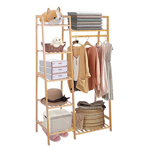 Ufine Bamboo Garment Rack 7-Tier Storage Shelves Clothes Hanging Rack, Heavy Duty Clothing Rack Minimalism Wardrobe Closet Organizer for Indoor