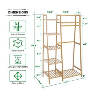 Ufine Bamboo Garment Rack 7-Tier Storage Shelves Clothes Hanging Rack, Heavy Duty Clothing Rack Minimalism Wardrobe Closet Organizer for Indoor