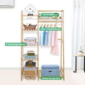 Ufine Bamboo Garment Rack 7-Tier Storage Shelves Clothes Hanging Rack, Heavy Duty Clothing Rack Minimalism Wardrobe Closet Organizer for Indoor