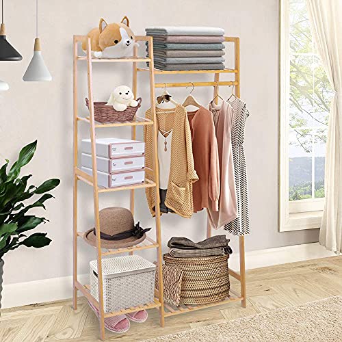 Ufine Bamboo Garment Rack 7-Tier Storage Shelves Clothes Hanging Rack, Heavy Duty Clothing Rack Minimalism Wardrobe Closet Organizer for Indoor