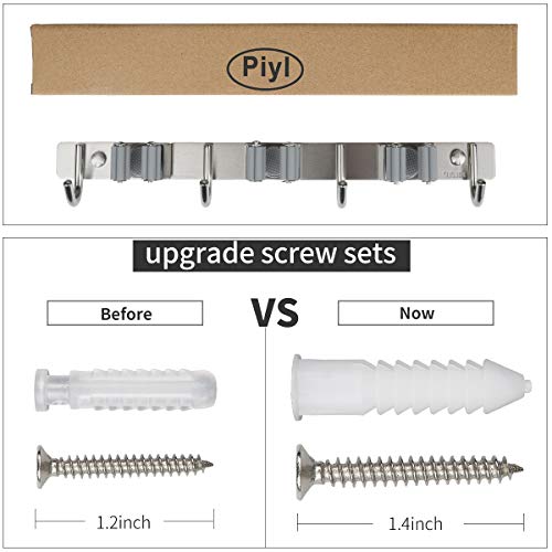 Piyl Broom Mop Holder Wall Mount Metal Tool Organizer Heavy Duty Holds Up to 30 lbs, Home Garage Garden Hooks Hanger Rack Storage 2packs