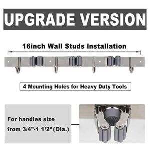 Piyl Broom Mop Holder Wall Mount Metal Tool Organizer Heavy Duty Holds Up to 30 lbs, Home Garage Garden Hooks Hanger Rack Storage 2packs