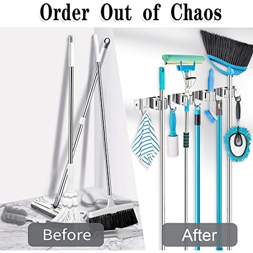 Piyl Broom Mop Holder Wall Mount Metal Tool Organizer Heavy Duty Holds Up to 30 lbs, Home Garage Garden Hooks Hanger Rack Storage 2packs