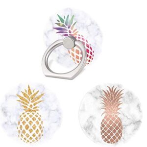 (3 Pack) Mobile Phone Ring Holder Finger Grip,White Marble Rose Gold Pineapple Cell Phone Stand Collapsible Kickstand Compatible with All Smartphone