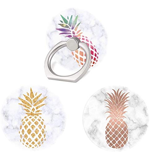 (3 Pack) Mobile Phone Ring Holder Finger Grip,White Marble Rose Gold Pineapple Cell Phone Stand Collapsible Kickstand Compatible with All Smartphone