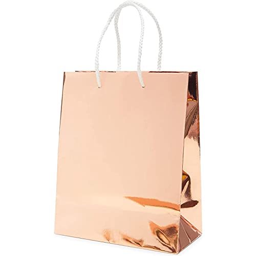 Sparkle and Bash Rose Gold Metallic Medium Gift Bags with Handles for Weddings, Birthdays (9.25 x 8 x 4.25 in, 24 Pack)