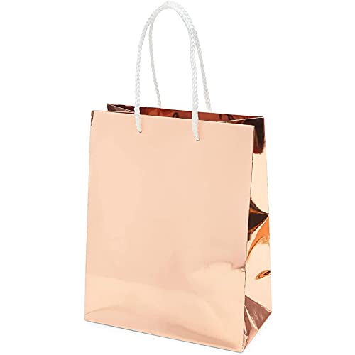 Sparkle and Bash Rose Gold Metallic Medium Gift Bags with Handles for Weddings, Birthdays (9.25 x 8 x 4.25 in, 24 Pack)