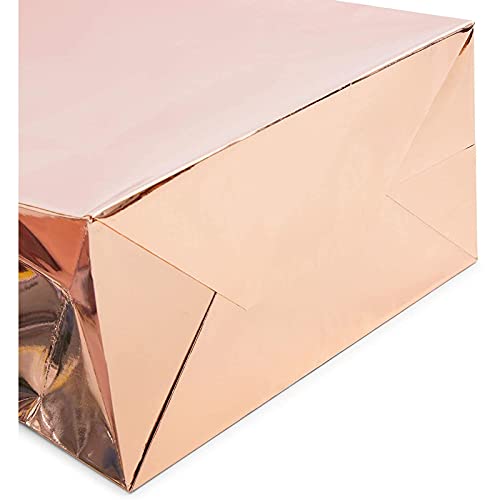 Sparkle and Bash Rose Gold Metallic Medium Gift Bags with Handles for Weddings, Birthdays (9.25 x 8 x 4.25 in, 24 Pack)