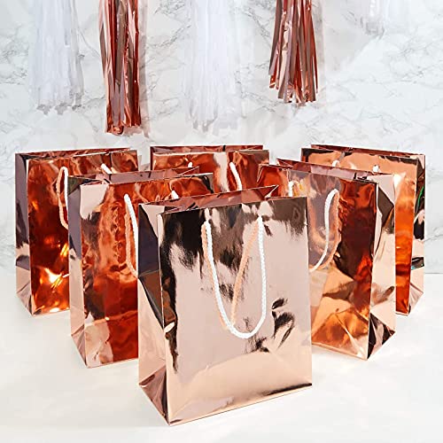 Sparkle and Bash Rose Gold Metallic Medium Gift Bags with Handles for Weddings, Birthdays (9.25 x 8 x 4.25 in, 24 Pack)