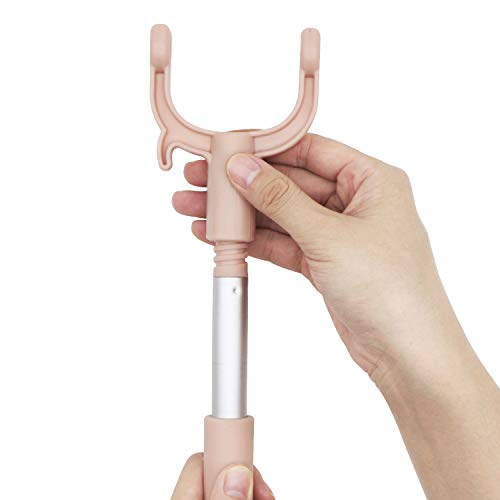 Long Reach Stick for Hanging Clothes Long Reach Closet Pole Telescoping Closet Pole Extending Closet Hook Pole with Utility Hook (Light Pink)