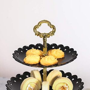 Black Round Plate 3 Tiered Serving Stand Tray Cake Stands Cupcake Holder Dessert Stand Table Decorations for Party Kids Birthday Tea Party Baby Shower