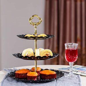 Black Round Plate 3 Tiered Serving Stand Tray Cake Stands Cupcake Holder Dessert Stand Table Decorations for Party Kids Birthday Tea Party Baby Shower