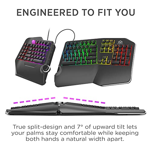 Cloud Nine C989M Ergonomic Mechanical Keyboard for PC - Kailh Tactile Brown Switches - RGB Light Up LED Backlit with USB - Ergo Split Key Board with Macro