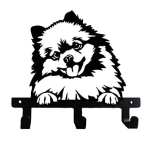 pomeranian pom pom shaped black coated metal wall leash key hook for kitchen bathroom bedroom garage mud room (peek a boo)