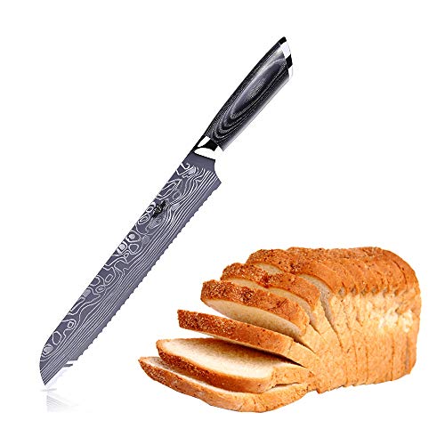 Kitchen Emperor Bread Knife, Serrated Knife 9 inch, Premium German High Carbon Stainless Steel Kitchen Knives with Comfortable Pakka wood Handle