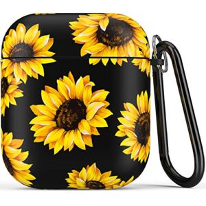 airpod case,flexible silicone cover cases for airpods 1st/2nd with cute sunflowers floral design for girls women,shockproof protective tpu airpod case with keychain compatible with wireless charging