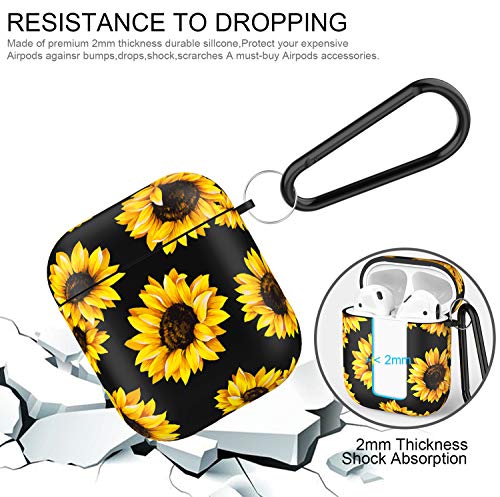 Airpod Case,Flexible Silicone Cover Cases for Airpods 1st/2nd with Cute Sunflowers Floral Design for Girls Women,Shockproof Protective TPU Airpod Case with Keychain Compatible with Wireless Charging