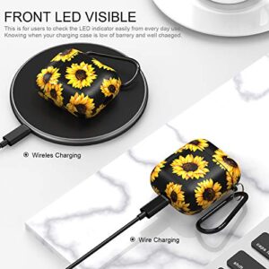 Airpod Case,Flexible Silicone Cover Cases for Airpods 1st/2nd with Cute Sunflowers Floral Design for Girls Women,Shockproof Protective TPU Airpod Case with Keychain Compatible with Wireless Charging