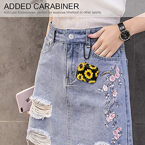 Airpod Case,Flexible Silicone Cover Cases for Airpods 1st/2nd with Cute Sunflowers Floral Design for Girls Women,Shockproof Protective TPU Airpod Case with Keychain Compatible with Wireless Charging