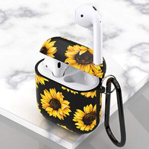 Airpod Case,Flexible Silicone Cover Cases for Airpods 1st/2nd with Cute Sunflowers Floral Design for Girls Women,Shockproof Protective TPU Airpod Case with Keychain Compatible with Wireless Charging