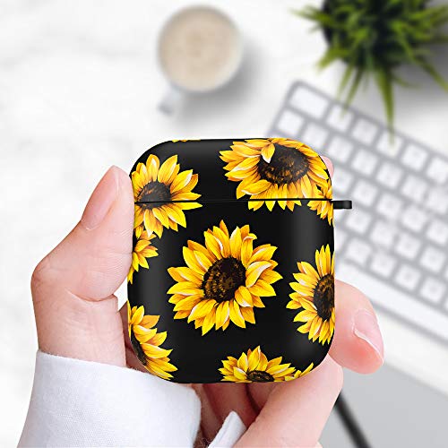 Airpod Case,Flexible Silicone Cover Cases for Airpods 1st/2nd with Cute Sunflowers Floral Design for Girls Women,Shockproof Protective TPU Airpod Case with Keychain Compatible with Wireless Charging