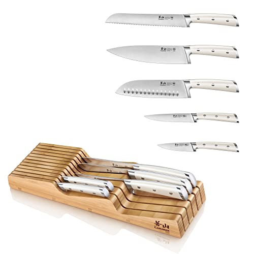 Cangshan S1 Series 1023022 German Steel Forged 5-Piece Knife Set with Bamboo in Drawer Knife Block