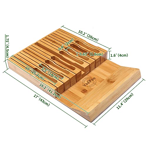 In-Drawer Knife Block,Bamboo Knife Drawer Organizer Insert, Kitchen Knife Drawer Storage for 16 Knives PLUS a Slot for your Knife Sharpener (Without Knives)