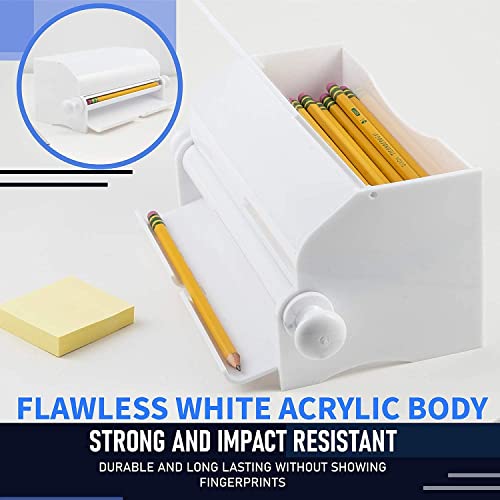 SimplyImagine Pencil Dispenser Holder - For Classroom, Home, Office Use or Teacher Gift, Durable Acrylic Rolling Knob Pencil Storage Box White