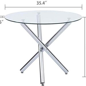 Glass Dining Table, Glass Round Dining Table Kitchen Table with Clear Tempered Glass Top, Modern Dining Table End Table Leisure Tea Coffee Table (Table)