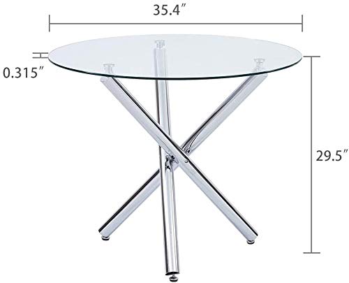 Glass Dining Table, Glass Round Dining Table Kitchen Table with Clear Tempered Glass Top, Modern Dining Table End Table Leisure Tea Coffee Table (Table)