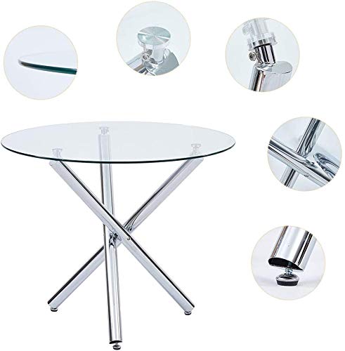 Glass Dining Table, Glass Round Dining Table Kitchen Table with Clear Tempered Glass Top, Modern Dining Table End Table Leisure Tea Coffee Table (Table)