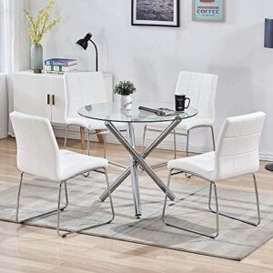 Glass Dining Table, Glass Round Dining Table Kitchen Table with Clear Tempered Glass Top, Modern Dining Table End Table Leisure Tea Coffee Table (Table)