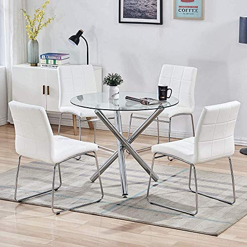 Glass Dining Table, Glass Round Dining Table Kitchen Table with Clear Tempered Glass Top, Modern Dining Table End Table Leisure Tea Coffee Table (Table)