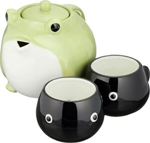 san3293 cute tableware teapot & tea cup set, frog parent-child, 20.3 fl oz (600 ml), 5.1 fl oz (140 ml)