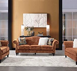 Acanva Collection Mid-Century Vintage Velvet Camelback Living Room Sofa, 3 Piece Set, Tangerine