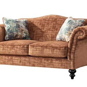 Acanva Collection Mid-Century Vintage Velvet Camelback Living Room Sofa, 3 Piece Set, Tangerine