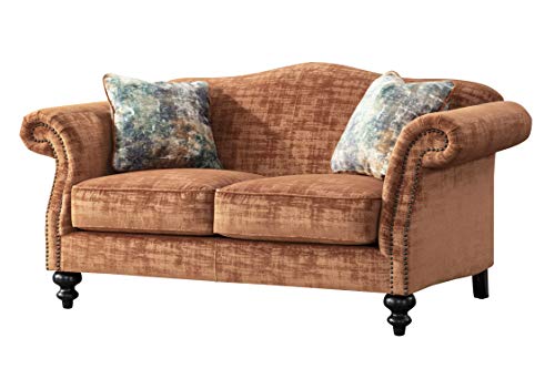 Acanva Collection Mid-Century Vintage Velvet Camelback Living Room Sofa, 3 Piece Set, Tangerine