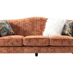 Acanva Collection Mid-Century Vintage Velvet Camelback Living Room Sofa, 3 Piece Set, Tangerine