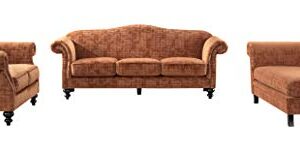 Acanva Collection Mid-Century Vintage Velvet Camelback Living Room Sofa, 3 Piece Set, Tangerine