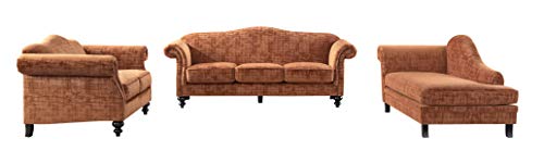 Acanva Collection Mid-Century Vintage Velvet Camelback Living Room Sofa, 3 Piece Set, Tangerine