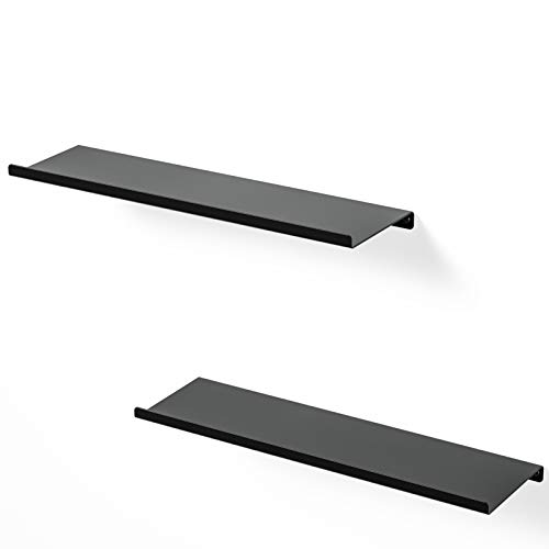 SRIWATANA Black Metal Wall Shelves, 2 Set Floating Shelves for Bedroom, Living Room, Bathroom, Kitchen - Matte Black