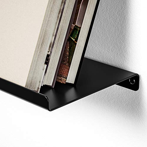 SRIWATANA Black Metal Wall Shelves, 2 Set Floating Shelves for Bedroom, Living Room, Bathroom, Kitchen - Matte Black