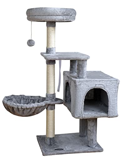 FISH&NAP US07H Cat Tree Cat Tower Cat Condo Sisal Scratching Posts with Jump Platform Cat Furniture Activity Center Play House Grey